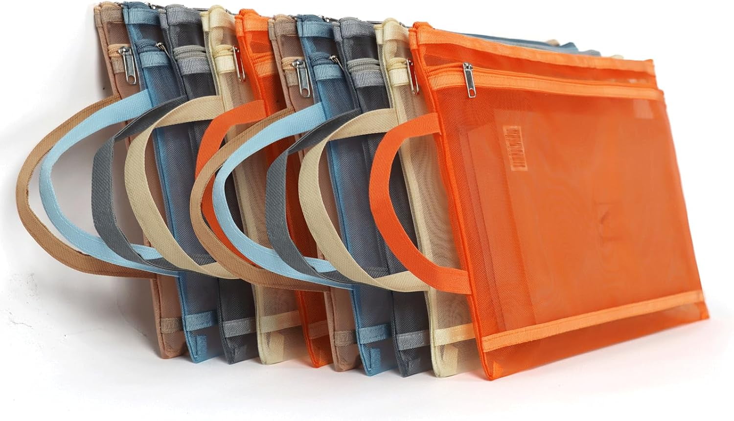 10 Pack Colored Mesh Zipper Pouch Bags with Handles, Double-Layer Nylon ...