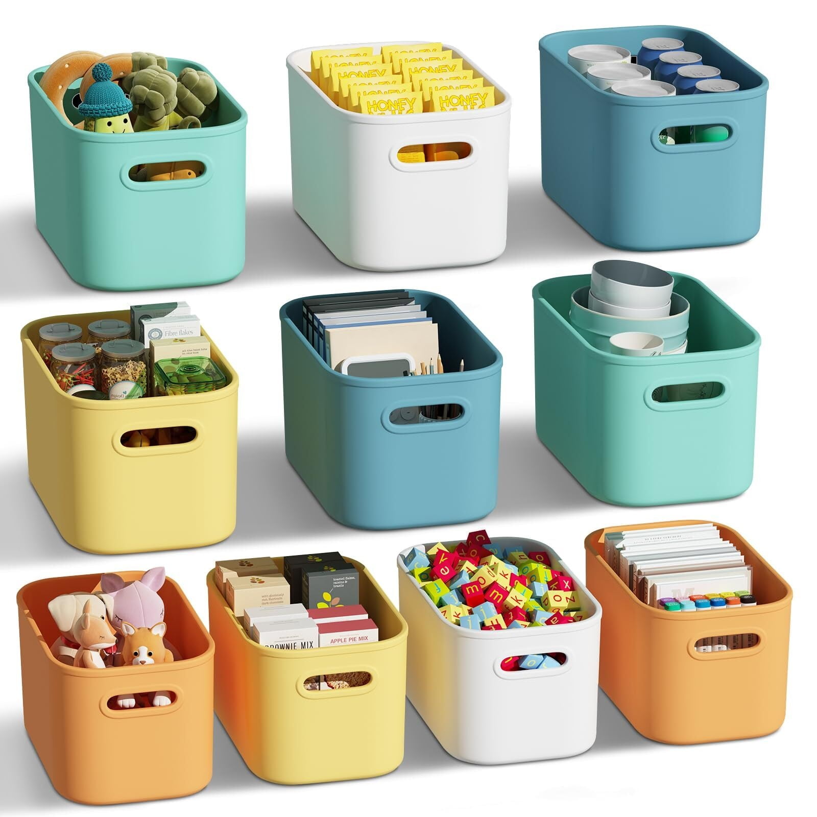 10 Pack Colorful Plastic Storage Bins, Pantry Organizer Bins, Colored ...