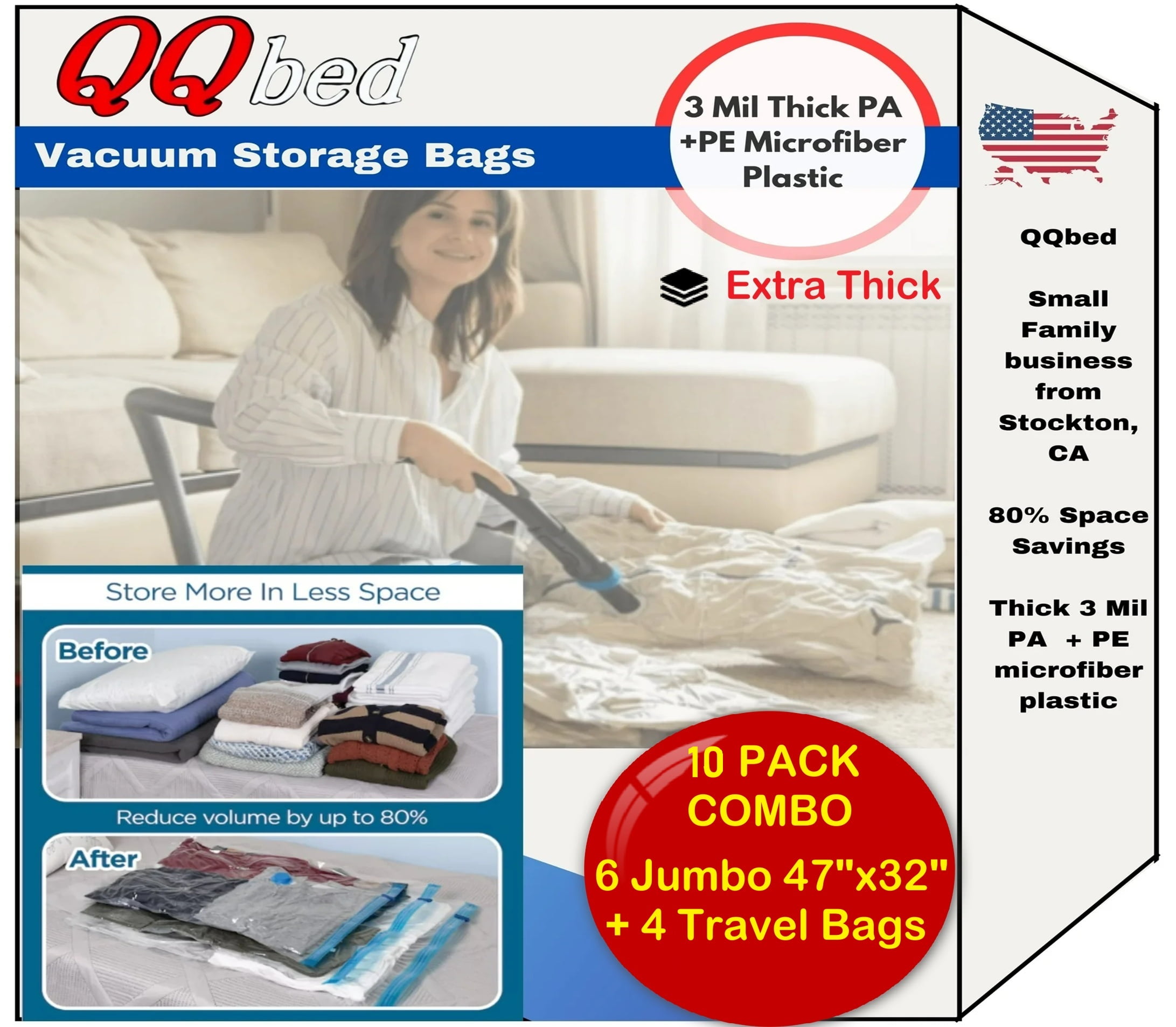 "10 Pack Combo: 6 Jumbo Extra Large 47""x32"" Vacuum Seal Space Saver ...