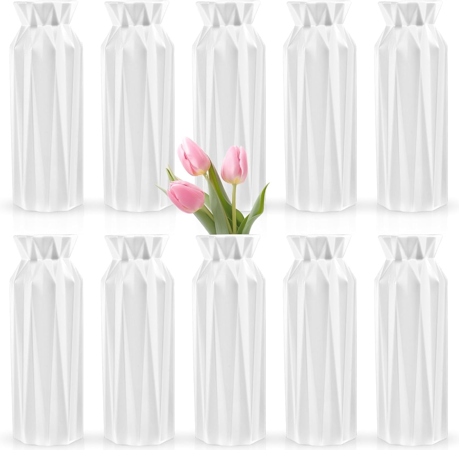 10 Pack Composite Plastic Flower Vase,8 Inch White Flower Vases,Floral ...
