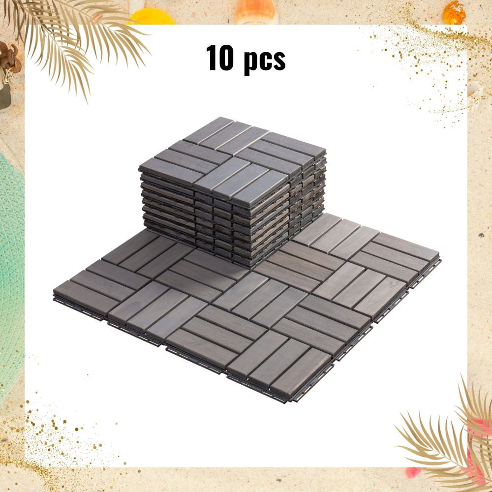 10 Pack Deck Patio Tiles, 12" x 12" Square DIY Interlocking Decking ...