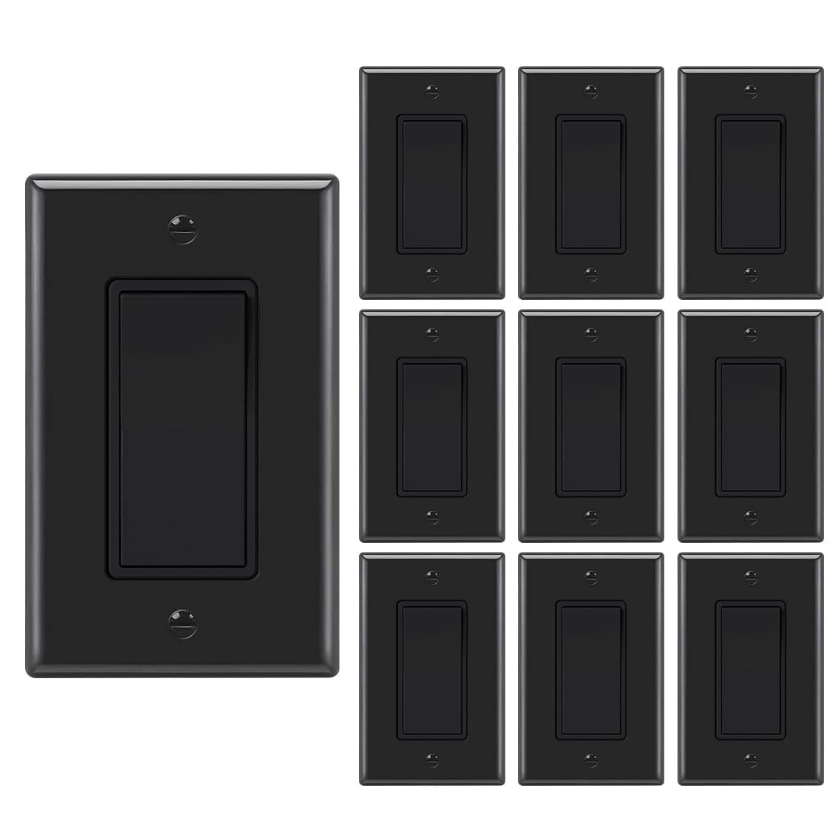 10 Pack Decora Light Switch Black, Single Pole Paddle Rocker,15A 120V ...