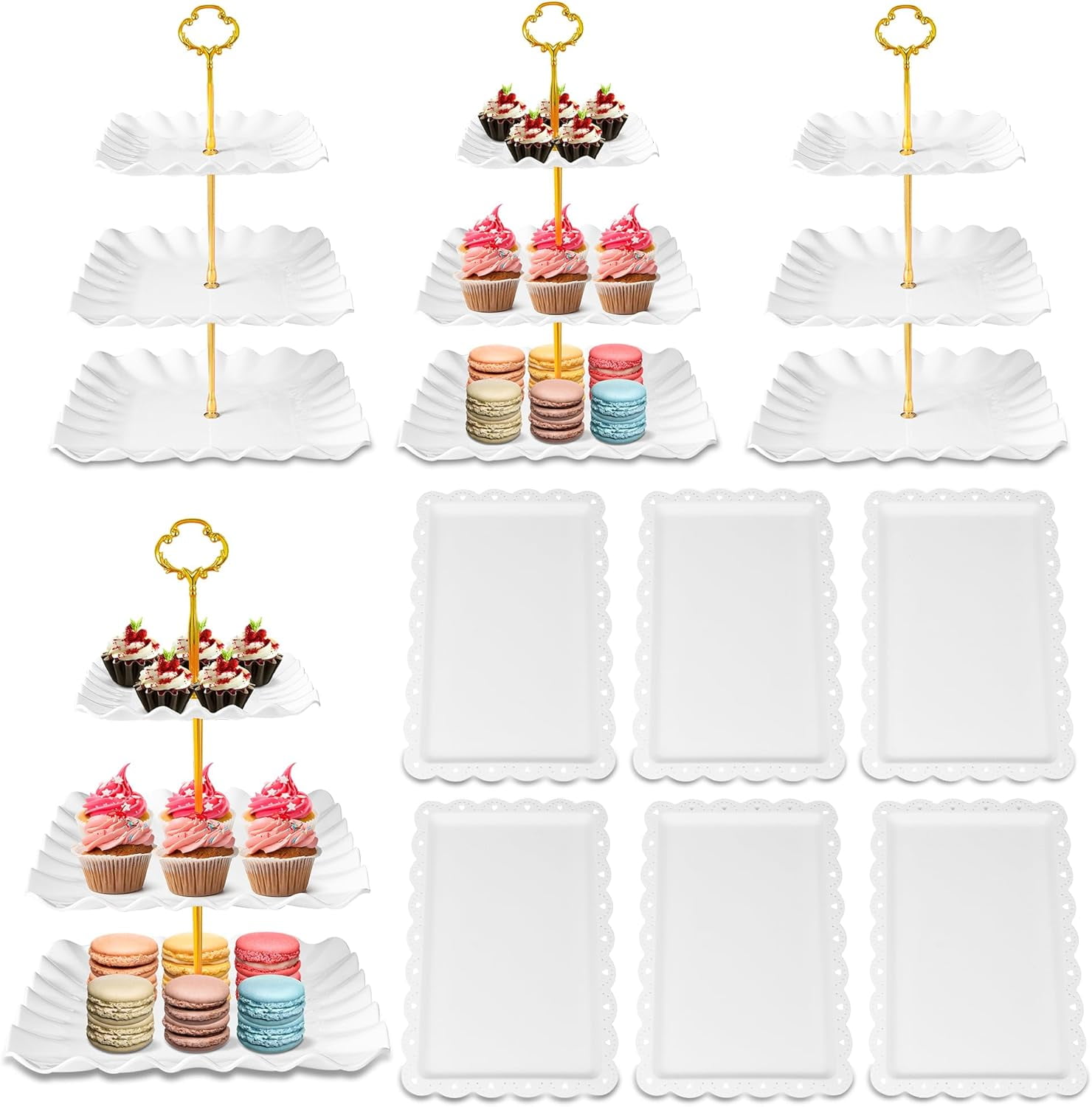 10 Pack Dessert Table Display Set - 4 x Three-Tier Square Cupcake ...
