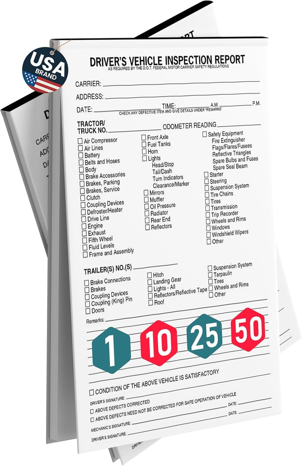 10 Pack Detailed Driver Vehicle Inspection Report Book, 2-Ply ...