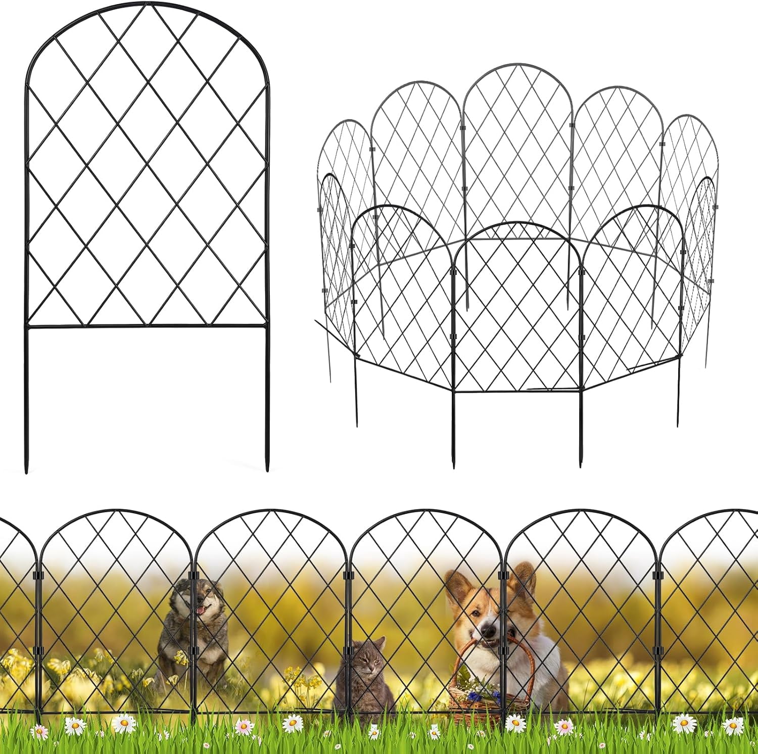 10 Pack No Dig Decorative Garden Fence, 17" H x 10.7ft, Rustproof Metal ...
