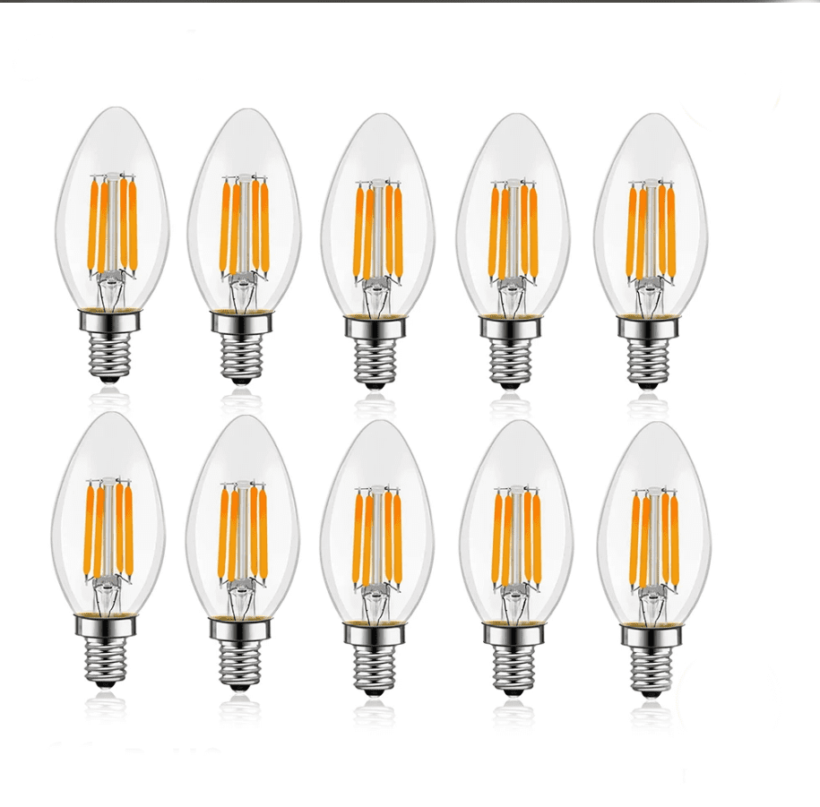 10 Pack Dimmable LED Candle Bulbs, C35 E12 4W Vintage Edison LED Filament Bulb Clear Glass 2700K ...