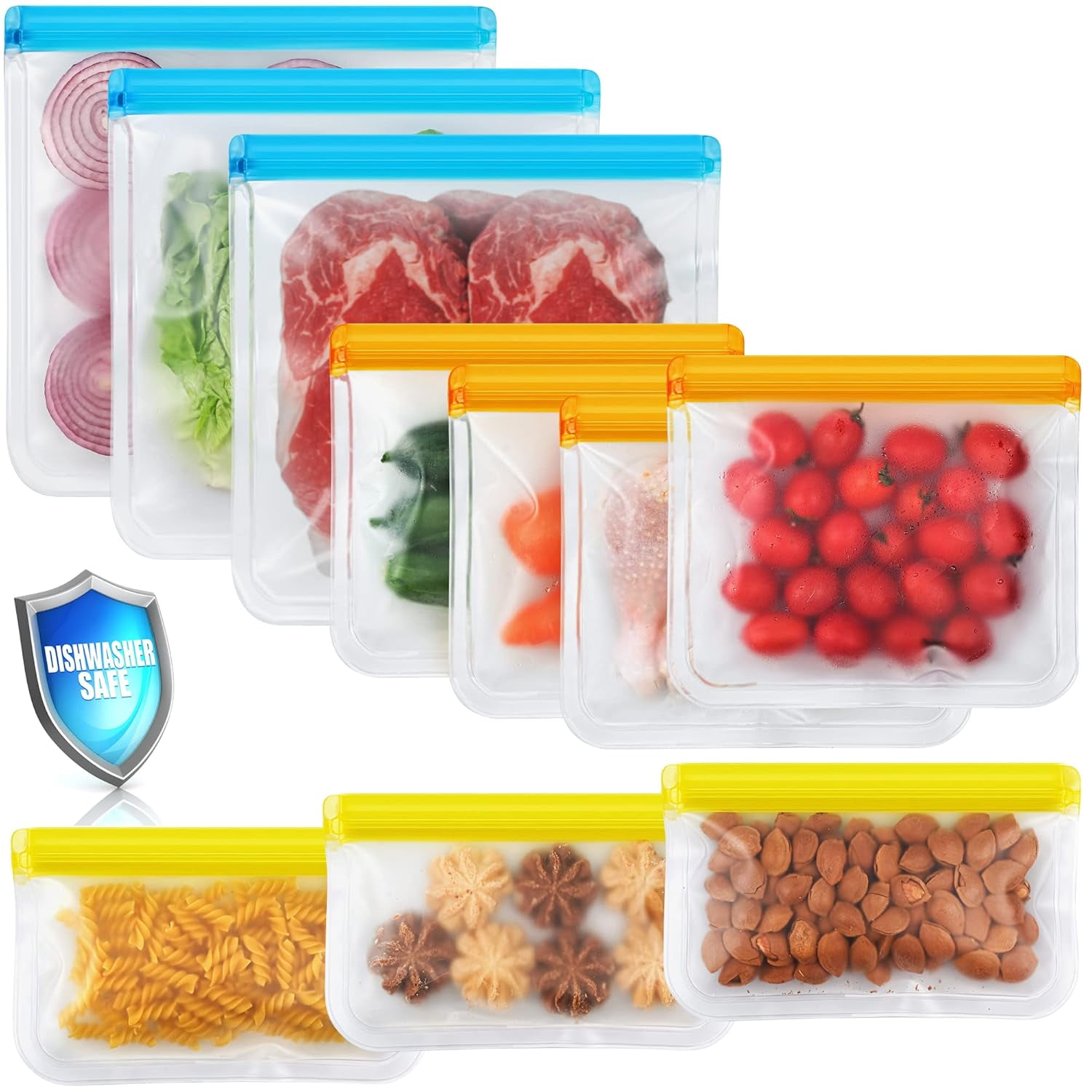 10 Pack Dishwasher Safe Reusable Bags Silicone, Leakproof Reusable ...