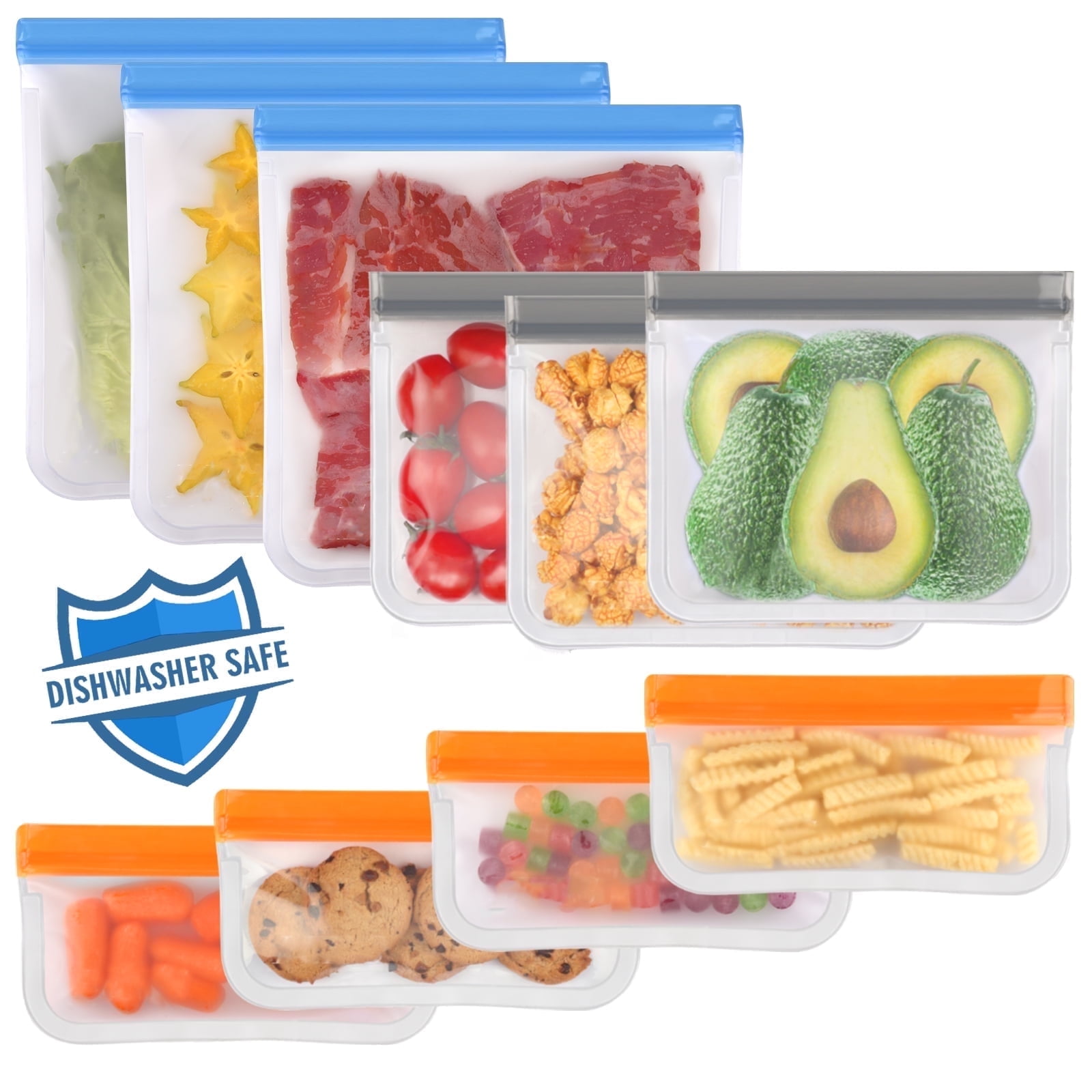 10 Pack Dishwasher Safe Reusable Freezer Bags, Leakproof Double Zipper ...
