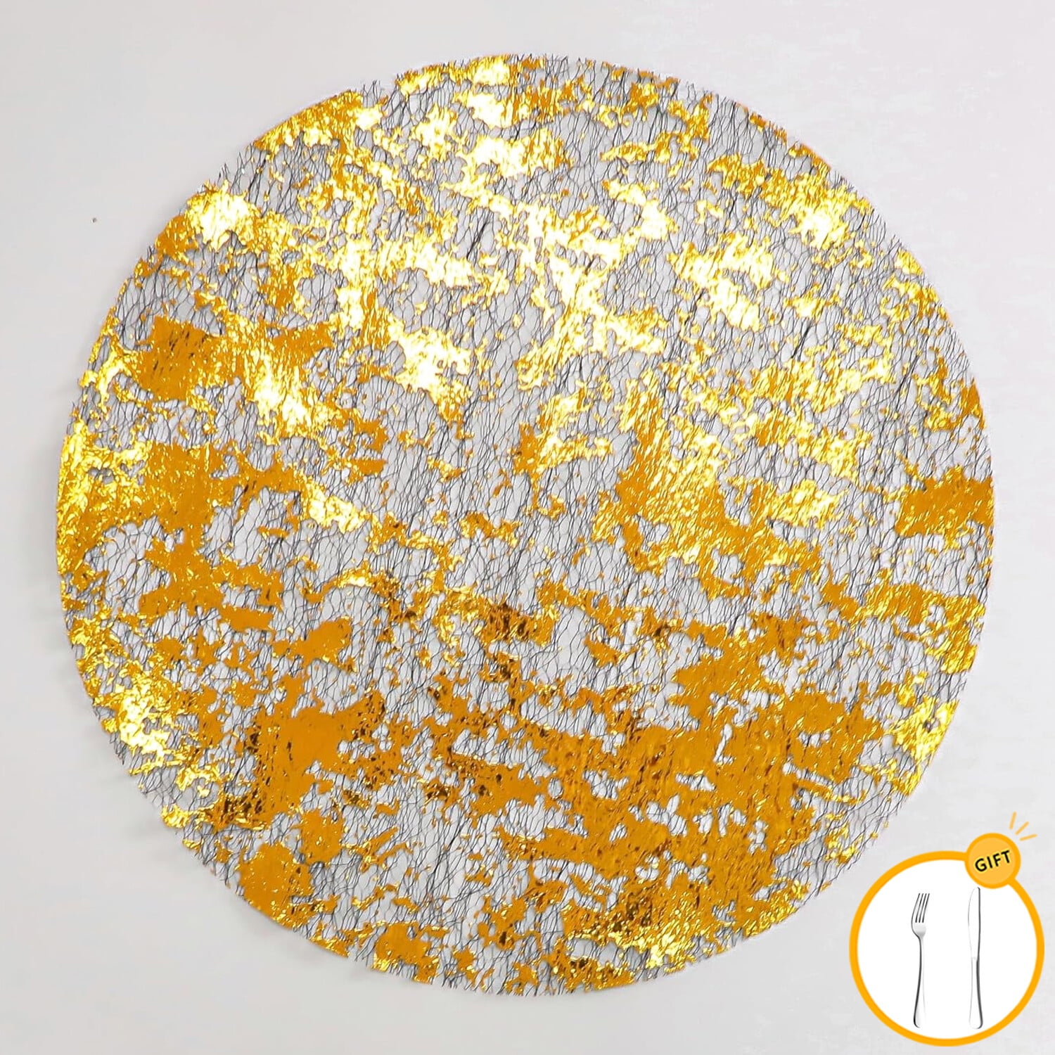 10 Pack Disposable Gold Placemats with 2 Pcs Silverware Set, Metallic ...