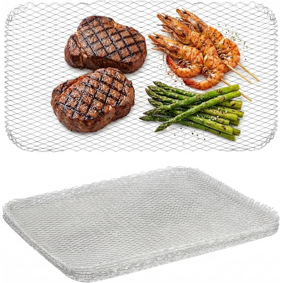 10 Pack Disposable Grill Topper, 15.3x12.2" Non-Stick Aluminum BBQ ...