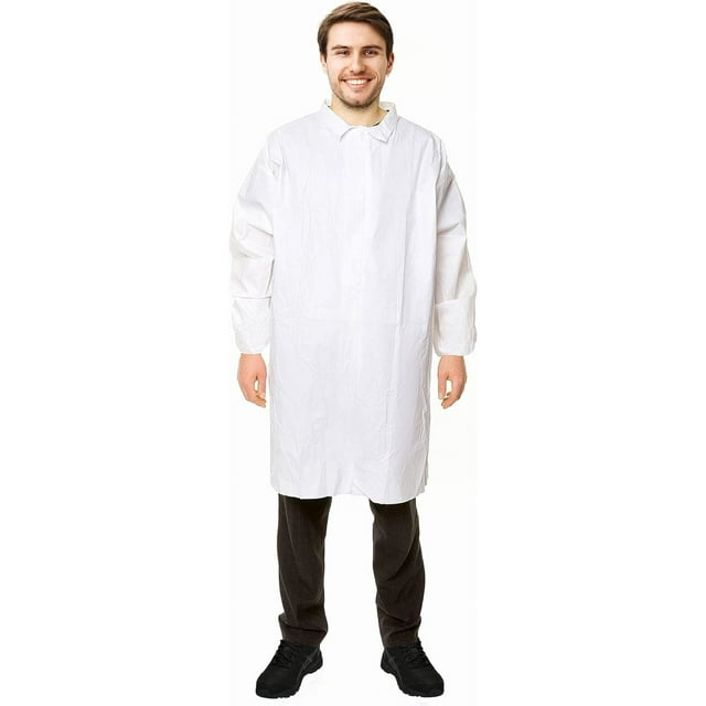 10 Pack Disposable Lab Coats, Medium, White, Polypropylene Microporous ...