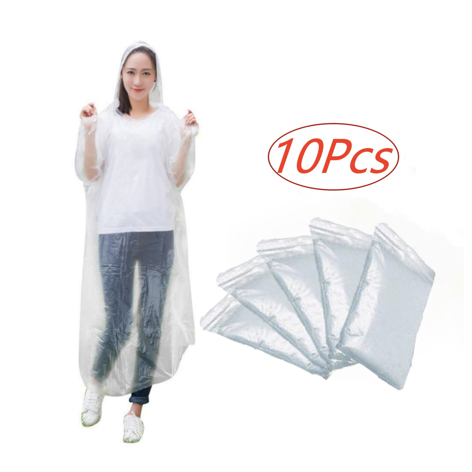 10 Pack Disposable Ponchos Clear Rain Ponchos Adults Vinyl Adult ...