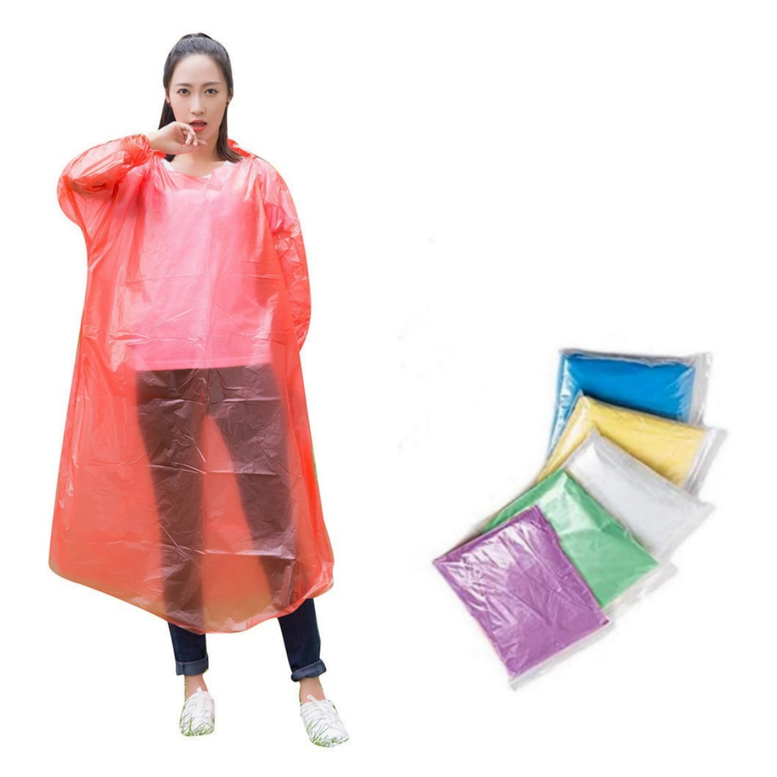 10 Pack Disposable Ponchos, Clear Rain Ponchos for Adults, Vinyl ...
