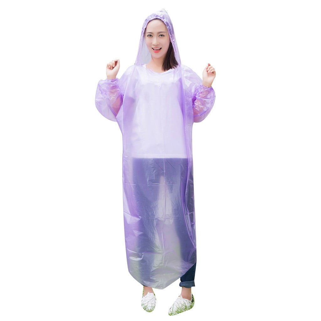 10-Pack Disposable Rain Ponchos for Adults - Hooded Raincoats for Women ...