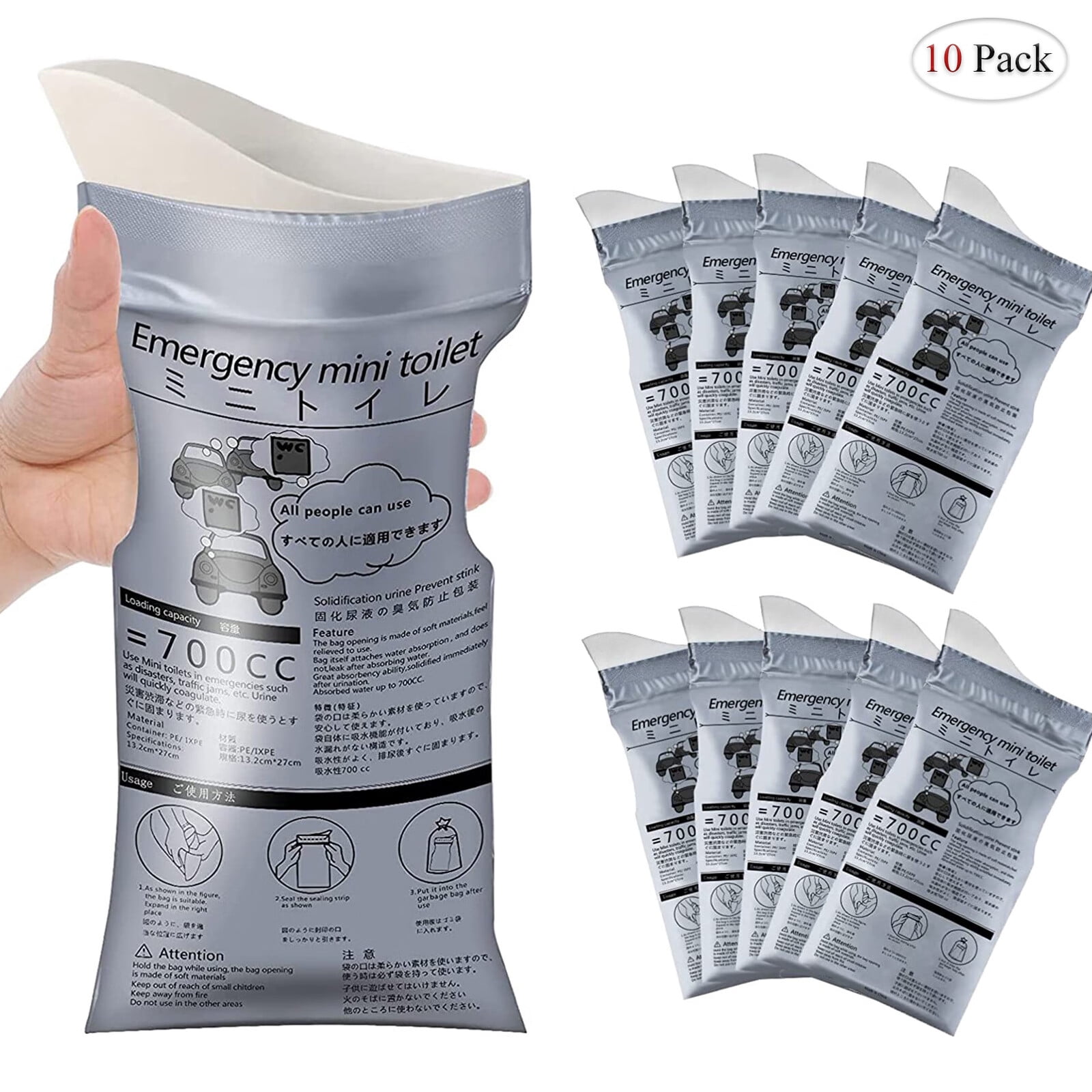 Yucurem 10 Pack Disposable Urine Bags, 700ML Portable Unisex Urinal ...