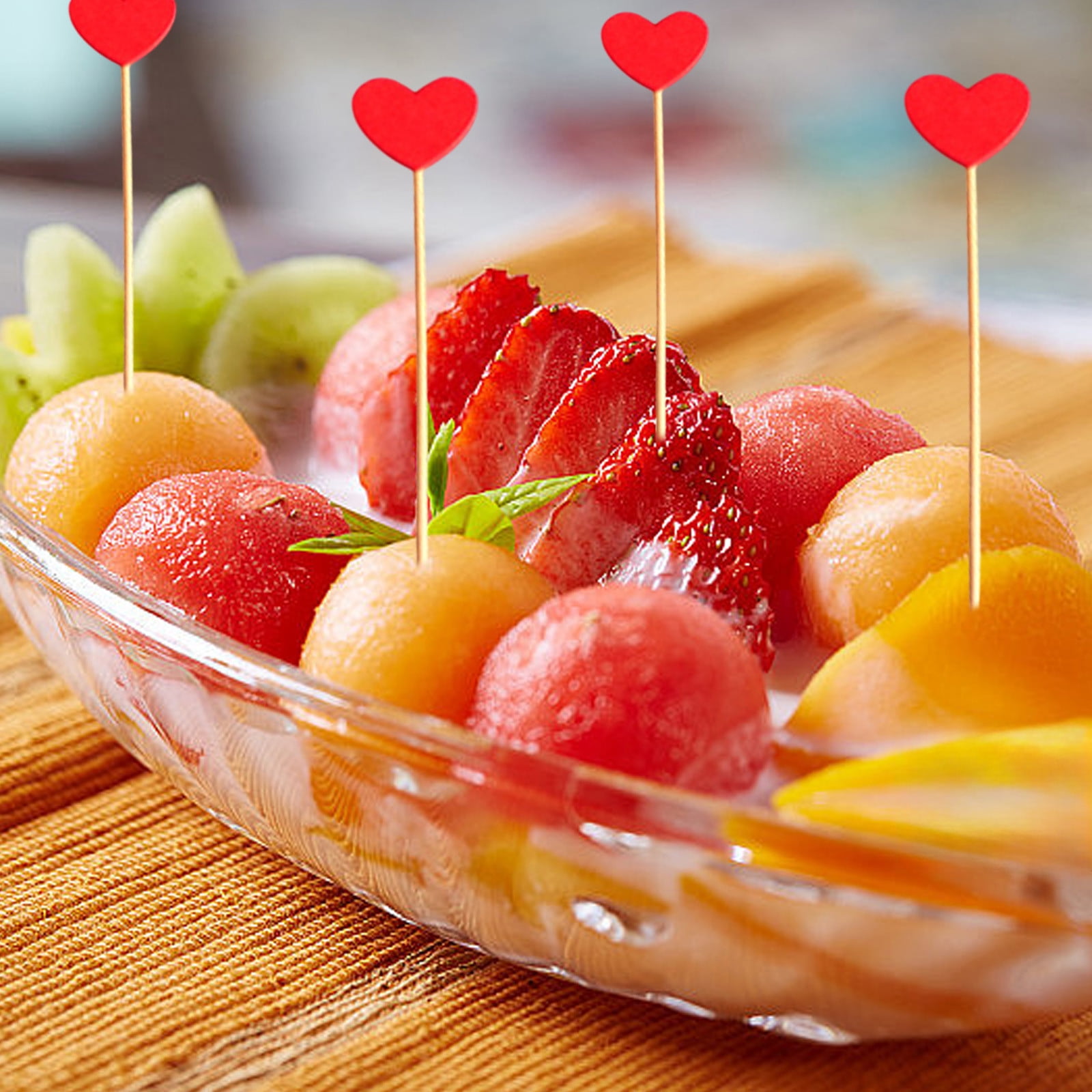 10-Pack Disposable Wooden Fruit Skewers with Heart-Shaped Tops | Red ...