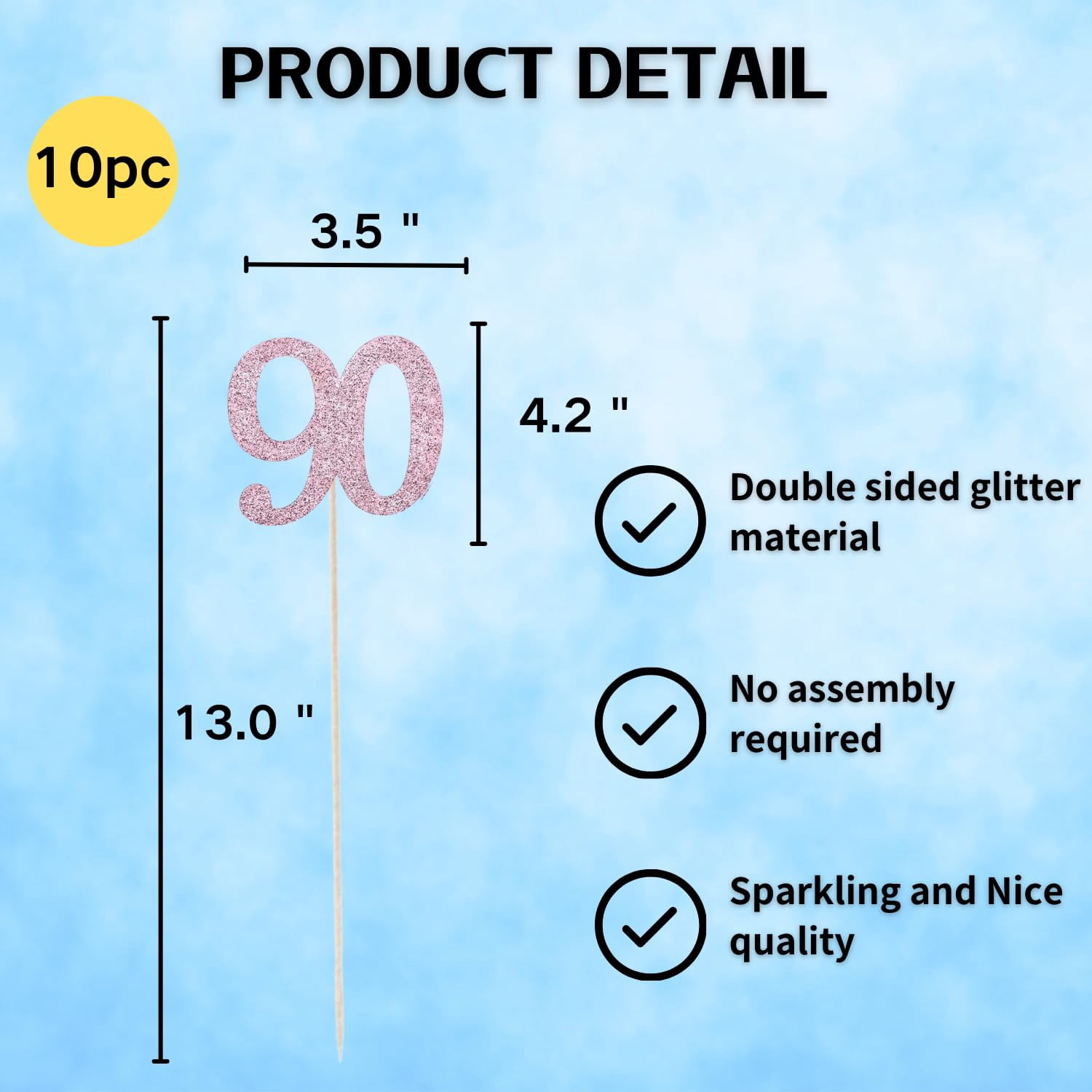 10-Pack Double Sided AJH3 Glitter 90th Birthday Anniversary Sticks ...