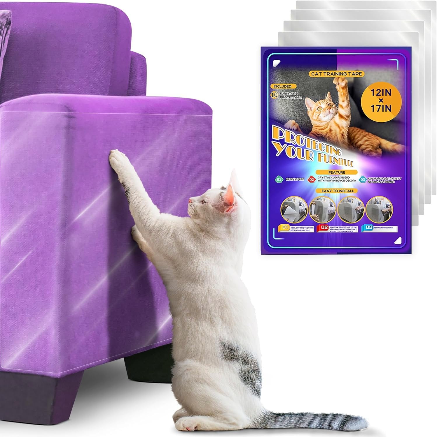 10 Pack Double-Sided Anti-Cat Scratch Training Sticky Sheets for Sofa ...