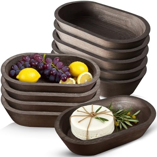 10 Pack Dough Bowl for Candle,Hand Carved Wooden Dough Bowls, Rustic ...