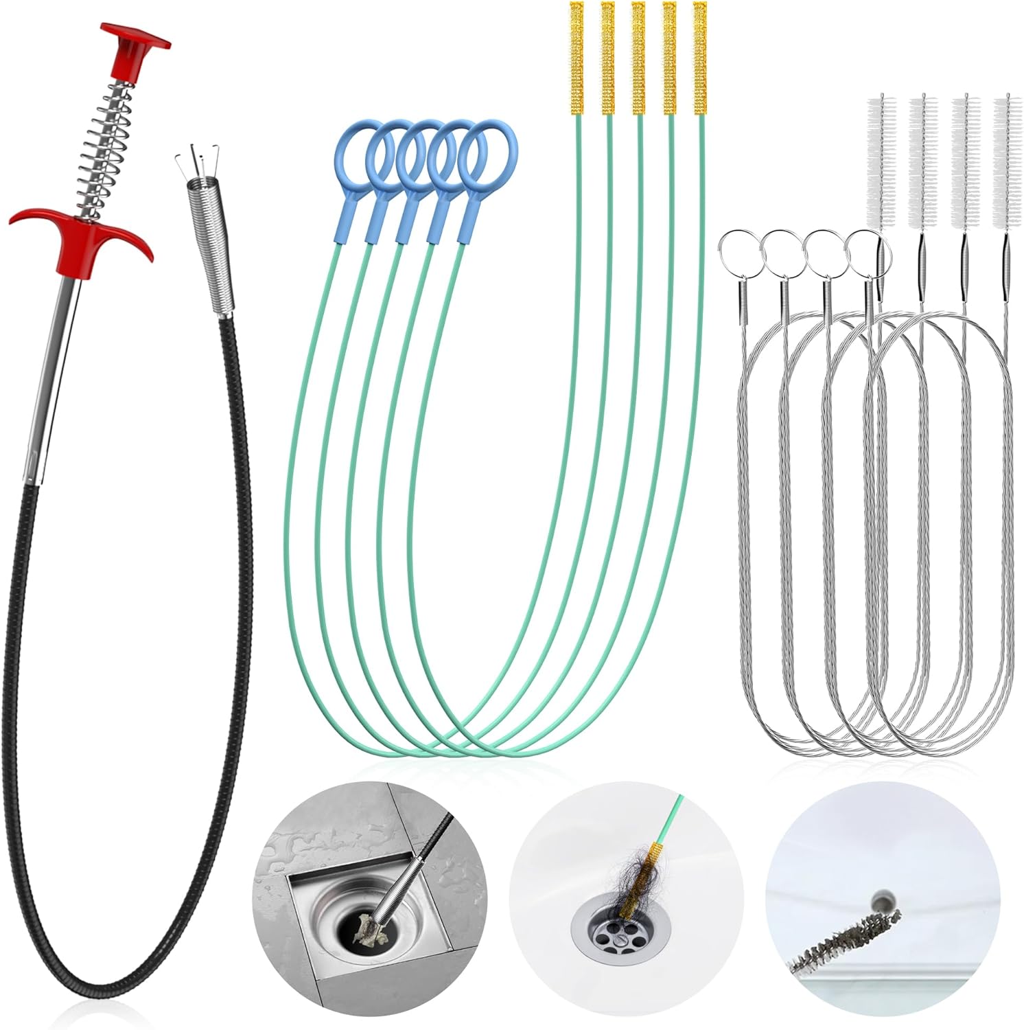 10 Pack Drain Snake Clog Remover Tool Kit - Includes 30” Sink Snake, 35 ...