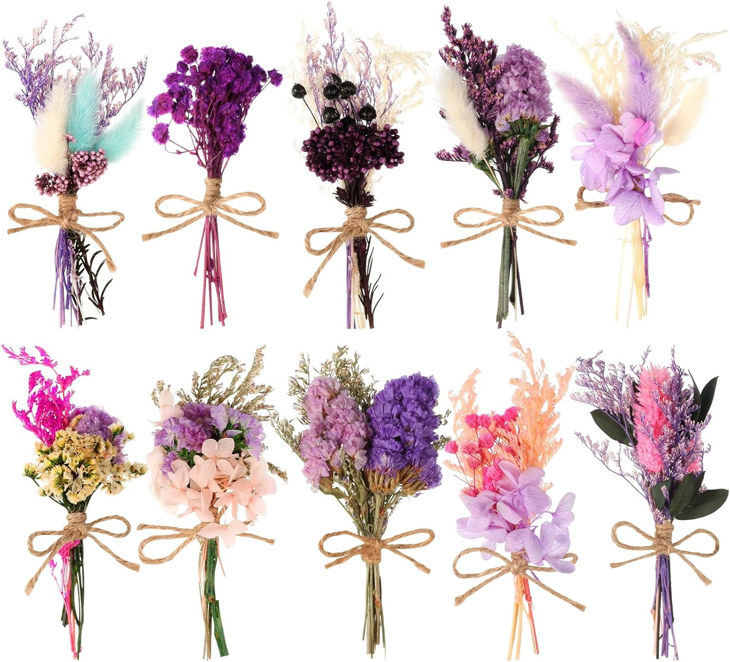 10 Pack Dried Flowers Bouquet Purple Dried Flower with Stem Real ...
