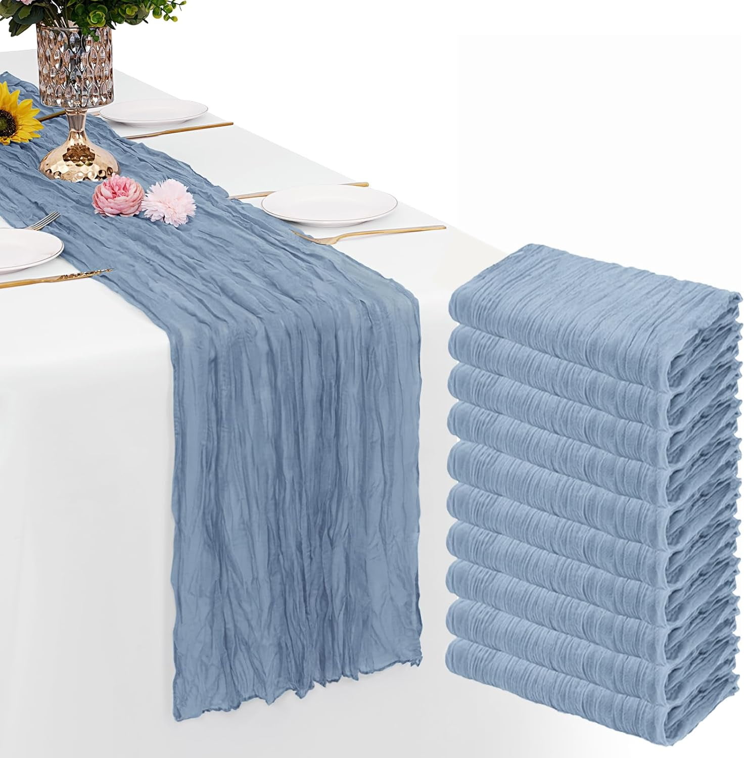10 Pack Dusty Blue Cheesecloth Table Runner Gauze Rustic Sheer 35 x 70 ...