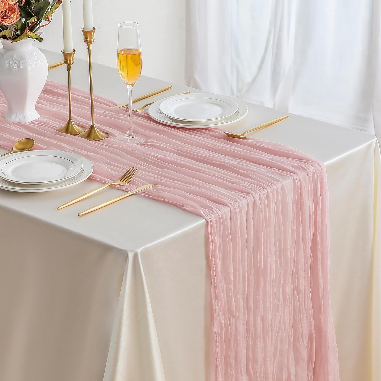 10 Pack Dusty Pink 10ft Cheesecloth Table Runner, Boho 35x120 Inch Long ...