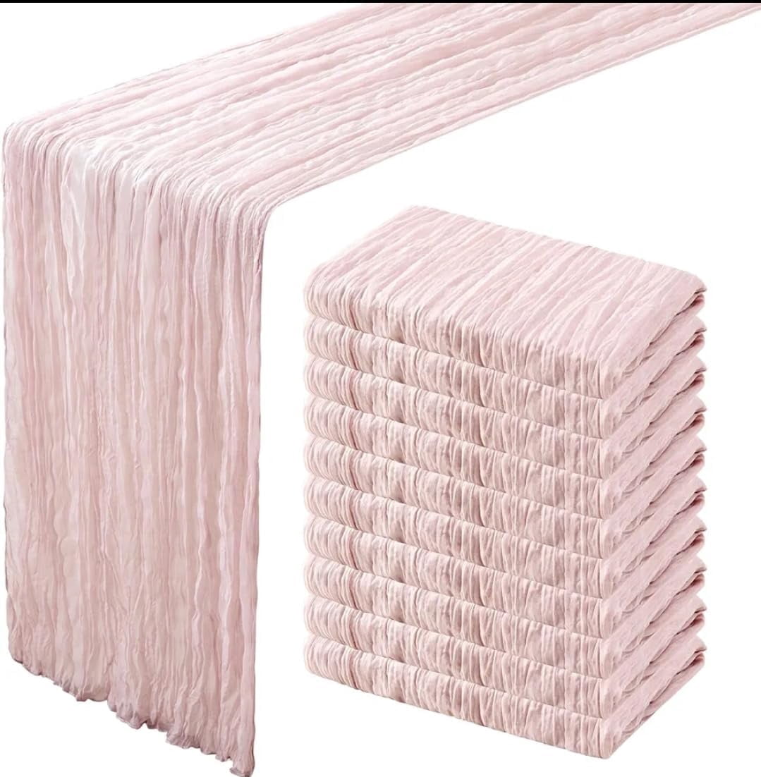 10 Pack Dusty Pink Gauze Table Runner 35x120 Inches with 20 Ribbons ...