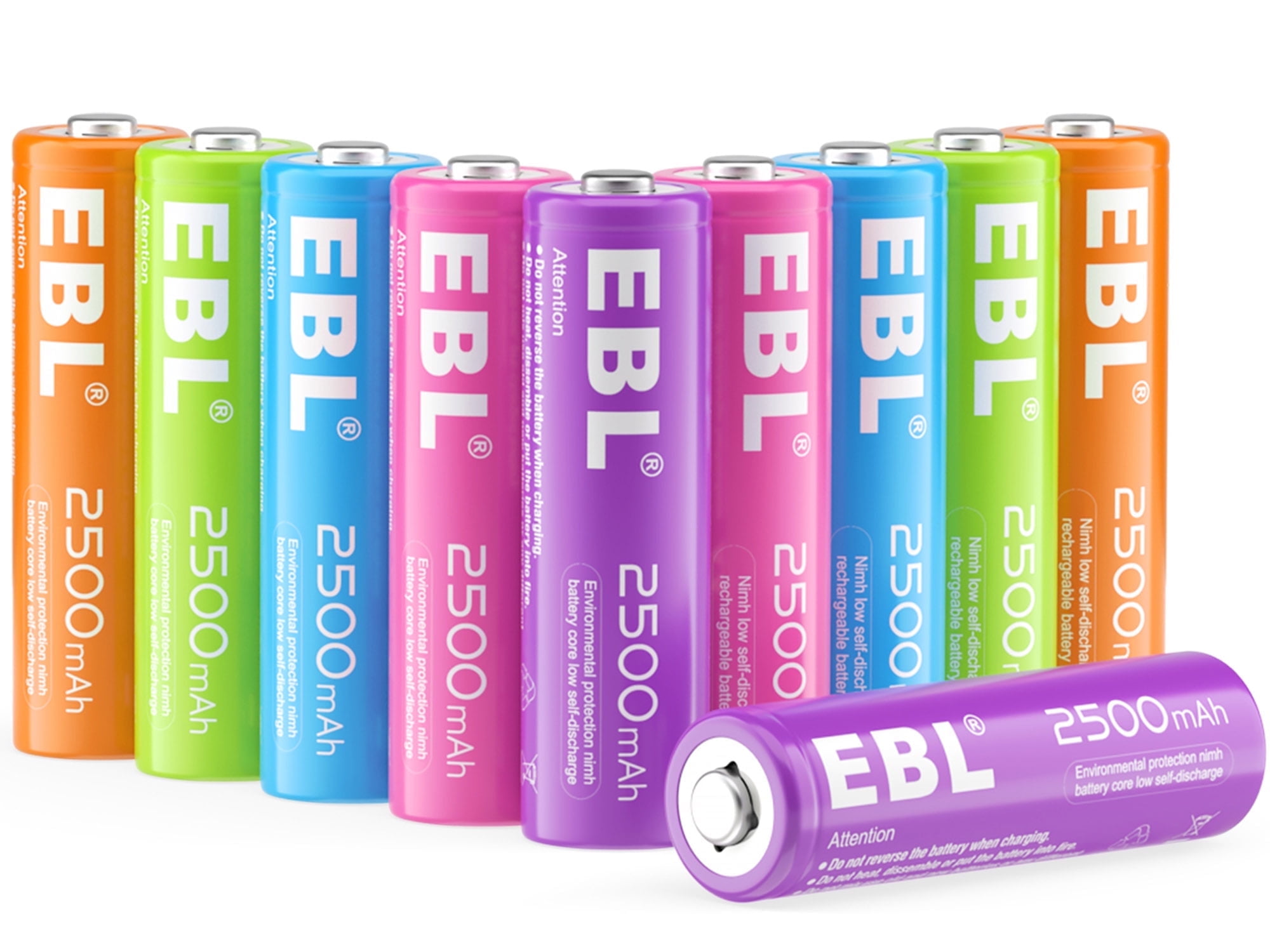 EBL Rechargeable AA Batteries 10 Pack 2500mAh NiMH with 1.2V, Multiple ...