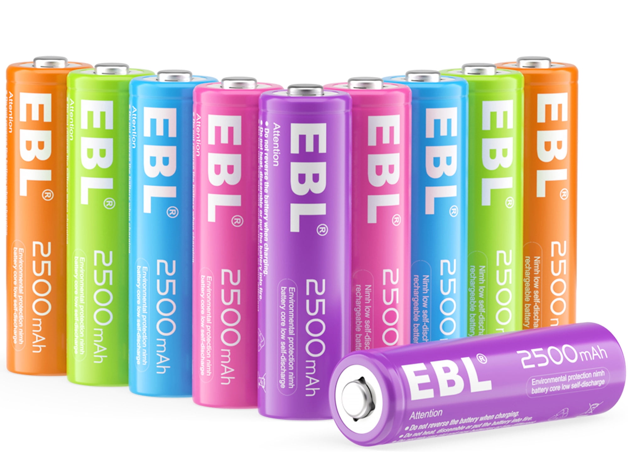 EBL 10 Pack AA NiMH Rechargeable Batteries 2500mAh, Pre-Charged, 1.2V ...