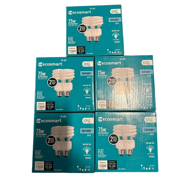 10-Pack Ecosmart 75W CFL Daylight Bulbs 75-Watt Replacement - Walmart.com