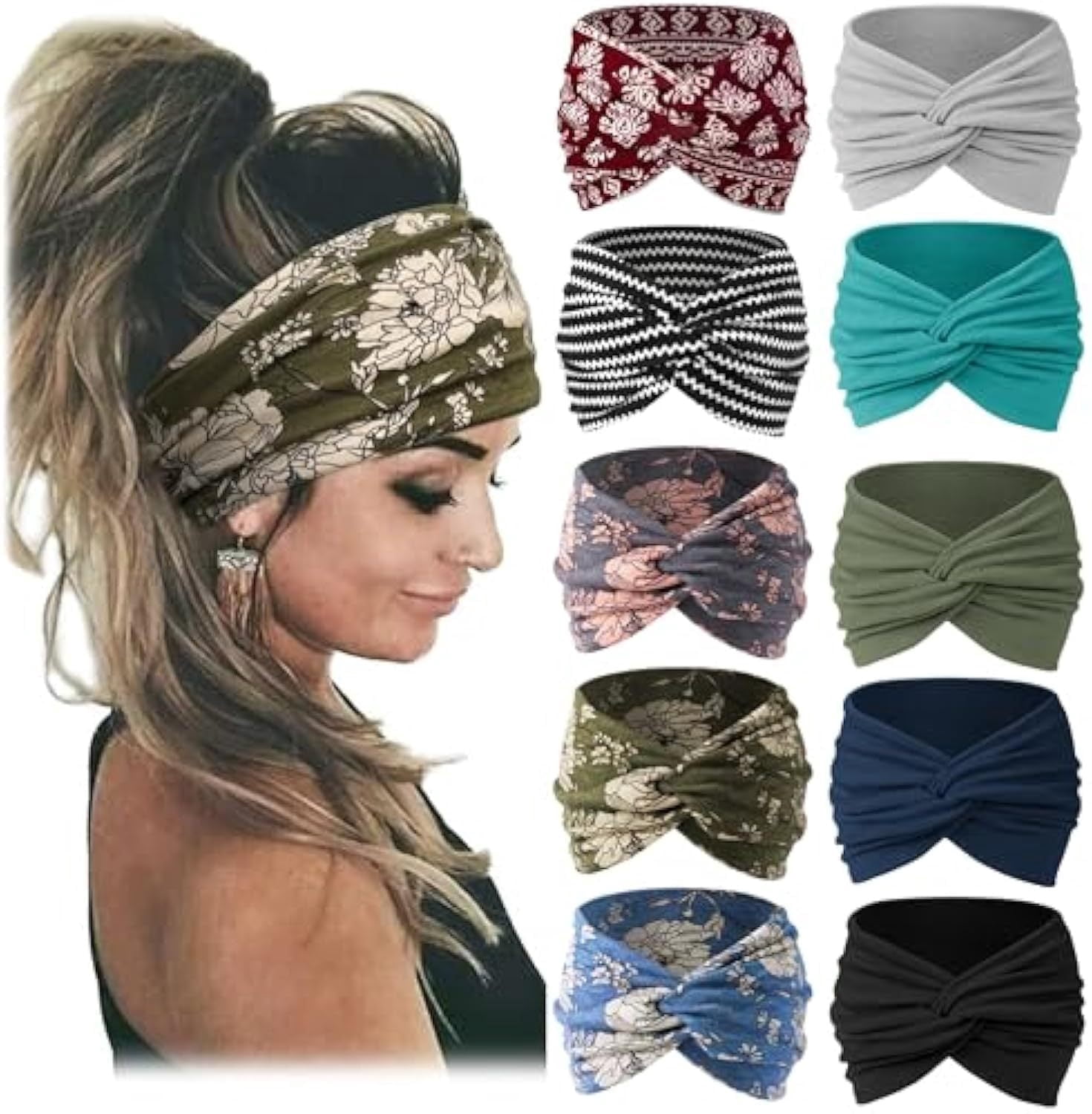10 Pack Extra Wide Headbands for Women Large Turban Headband Boho Head ...