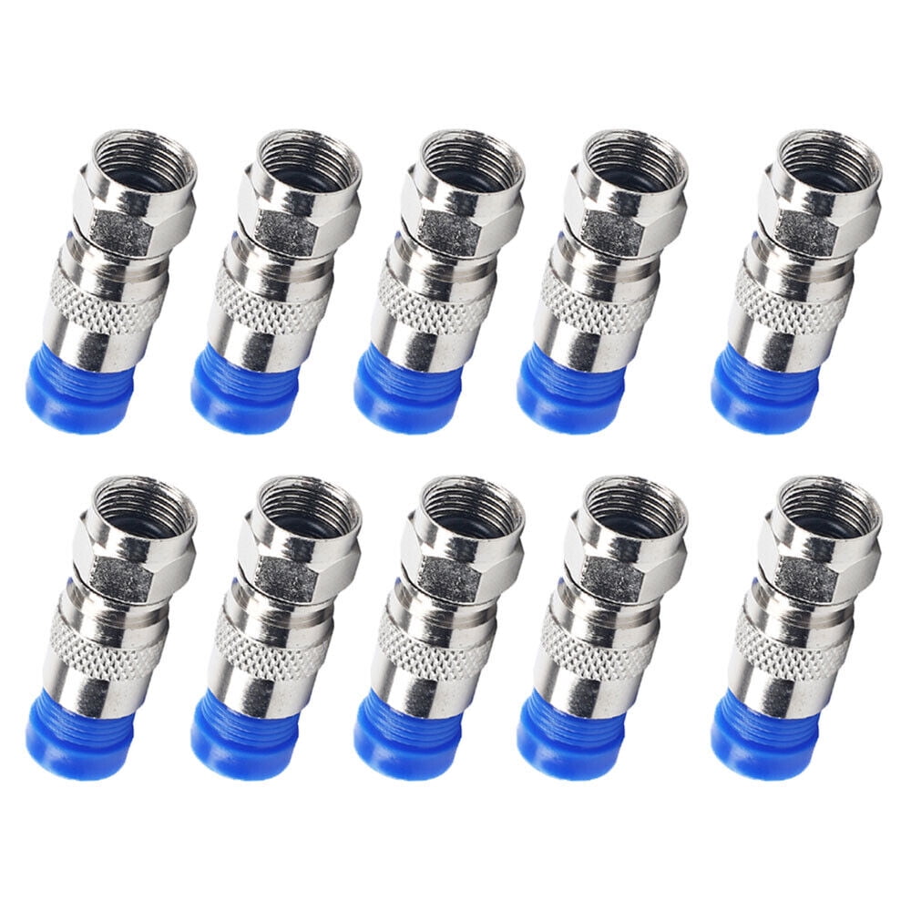 10 Pack- F-Type Compression Connector Male Plug RG6 Quad Shield Coax ...