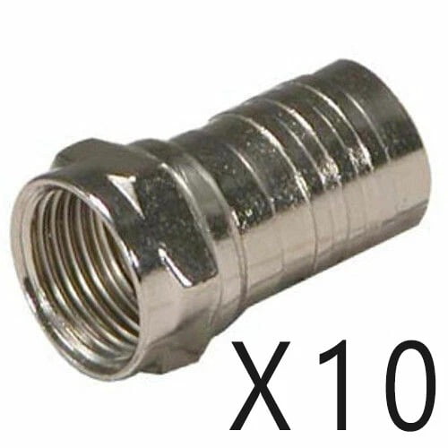 10-Pack F-Type One-Piece Crimp-On Connectors for RG6 Coaxial Cable ...