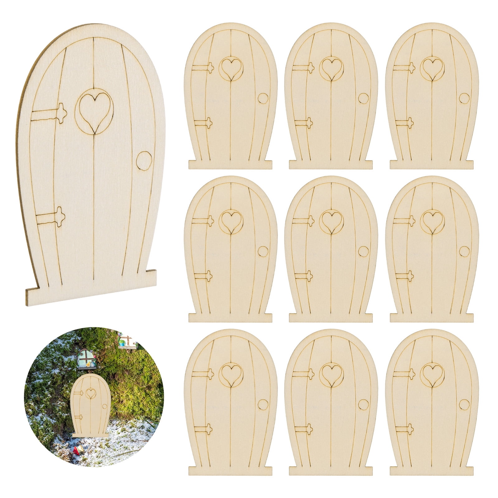 10-Pack Fairy Door, 3.9 x 2.5" Wooden Unpainted DIY Garden Door [Style ...