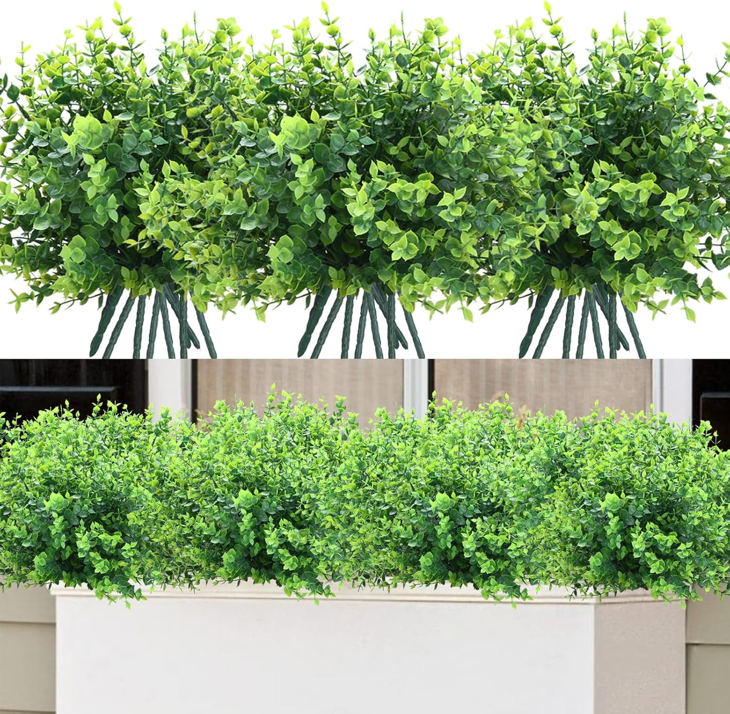 10 Pack Fake Boxwood Stems Artificial Plants Eucalyptus Outdoor No Fade ...