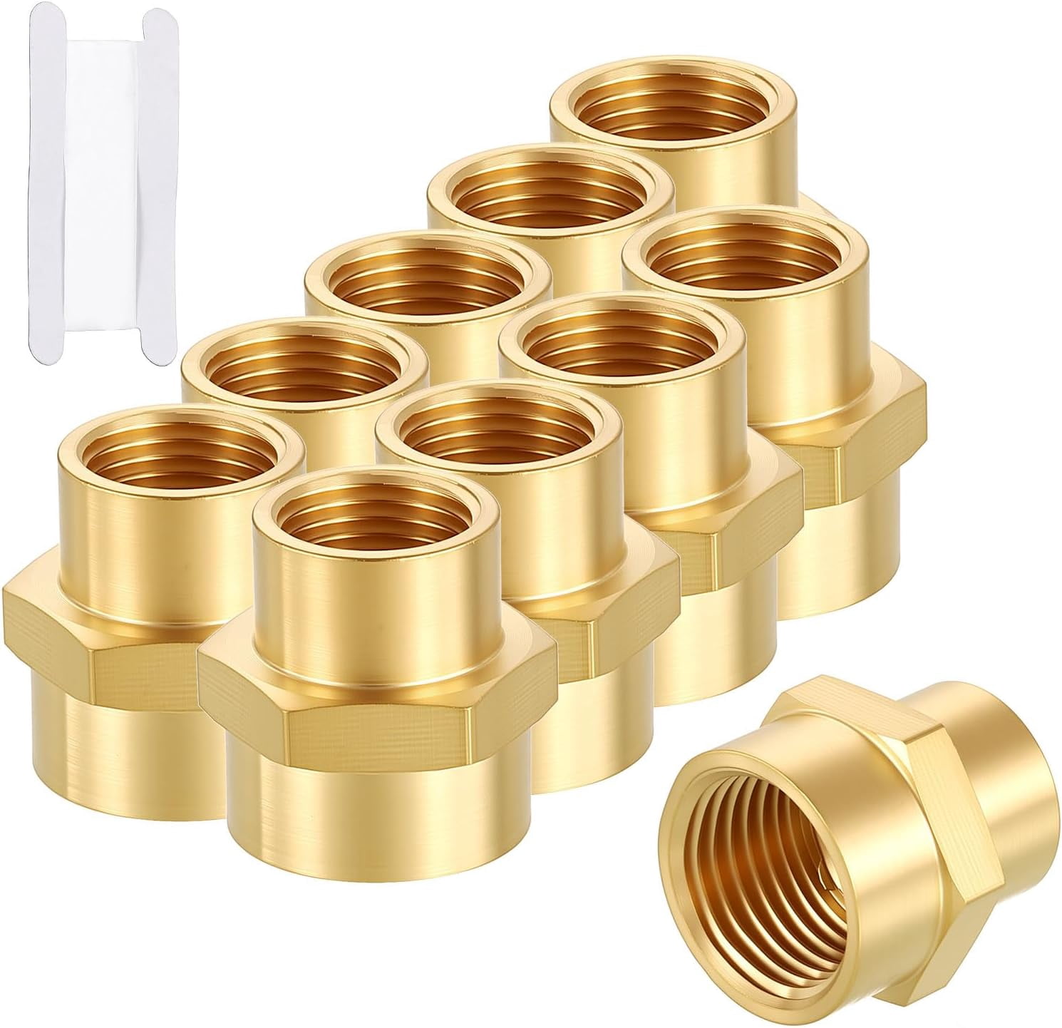 10 Pack FeMale to Adapter, 1/2" FNPT x 3/8" Brass Coupling Coupler Hex ...