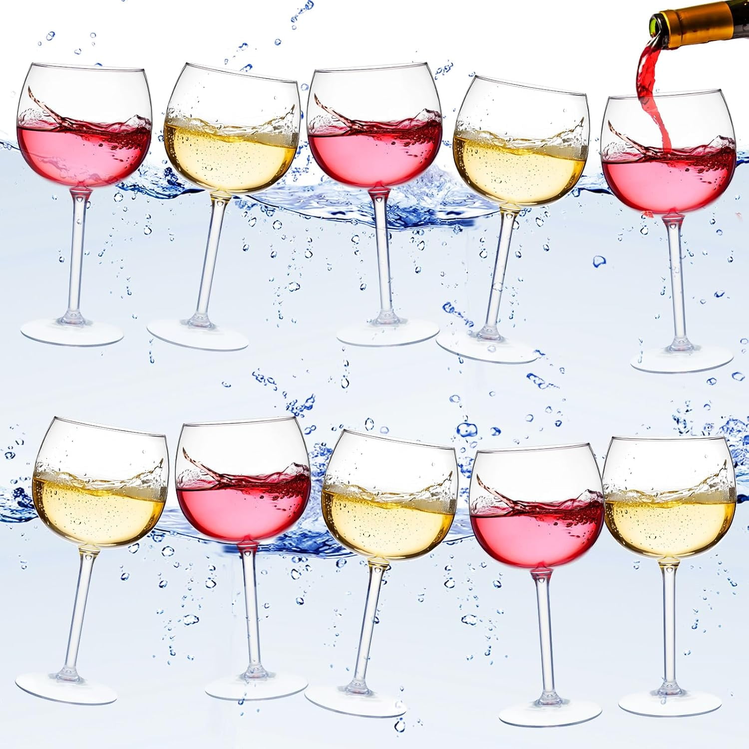 10 Pack Floating Wine Glasses for Pool 18 oz Unbreakable Wine Glasses ...