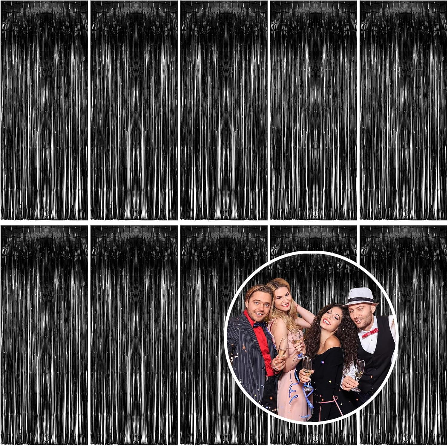 10 Pack Foil Curtain Backdrop Black Metallic Tinsel Foil Fringe ...