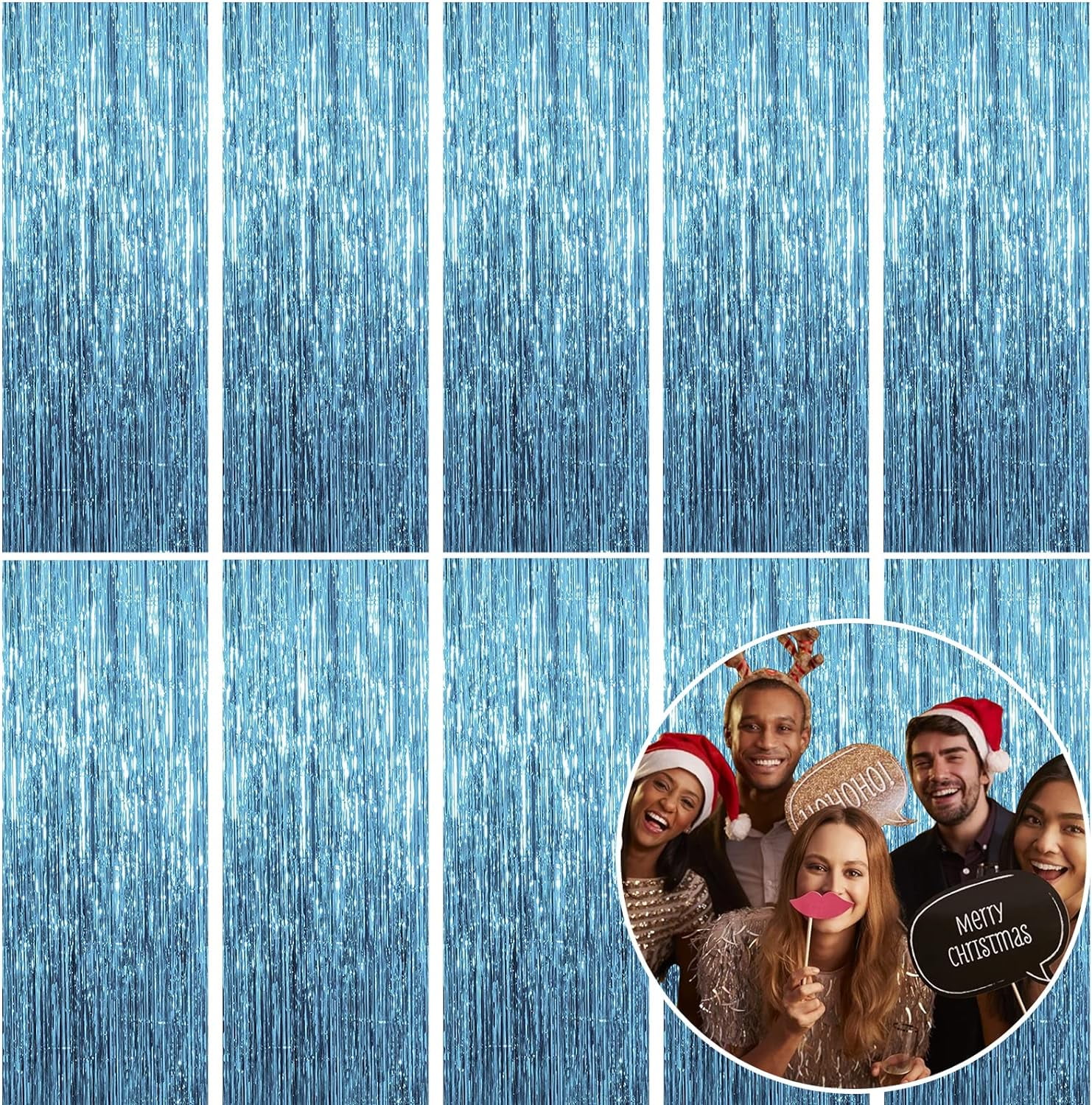 10 Pack Foil Curtain Backdrop Blue Metallic Tinsel Foil Fringe Curtains ...