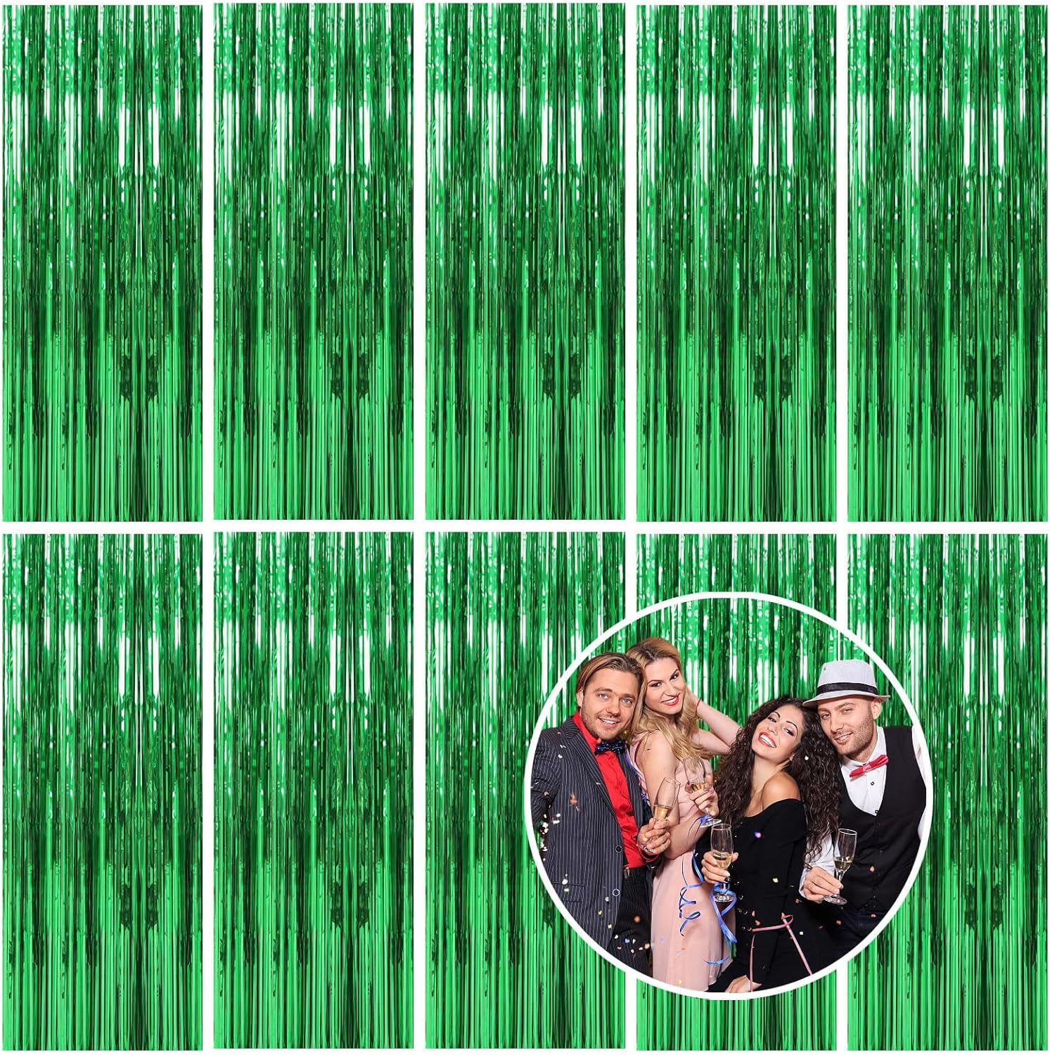 10 Pack Foil Curtain Backdrop Green Metallic Tinsel Foil Fringe ...