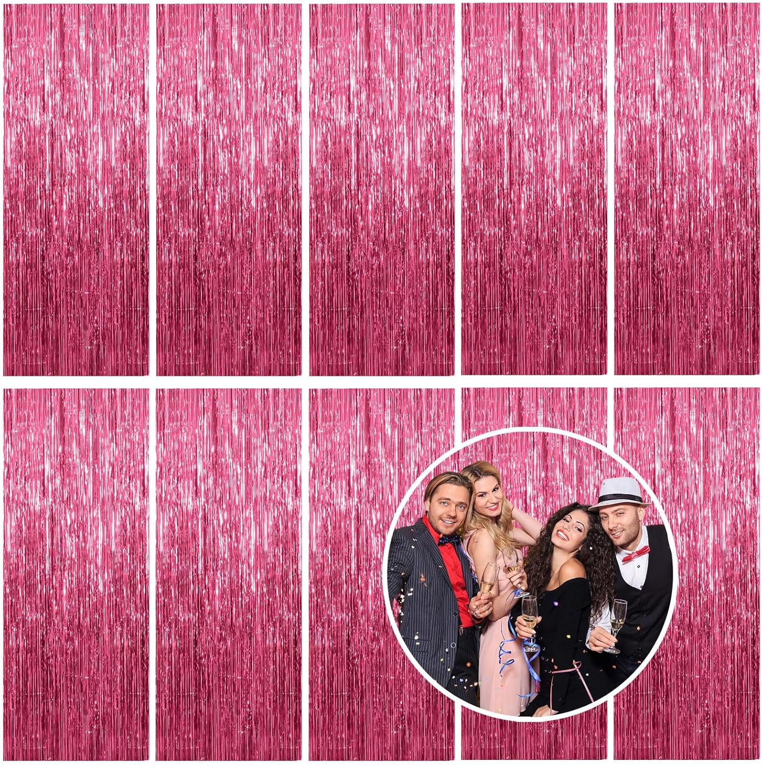 10 Pack Foil Curtain Backdrop Pink Metallic Tinsel Foil Fringe Curtains ...