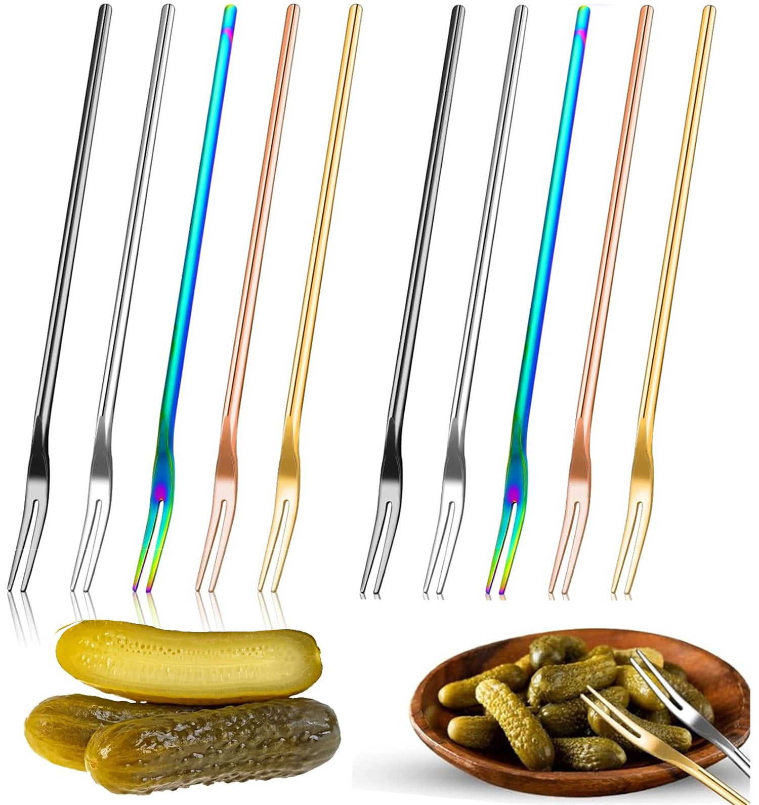 10 Pack Fruit Dessert Forks,Bexikou Stainless Steel Long Handle Pickle Fork,8.66 Inches ...