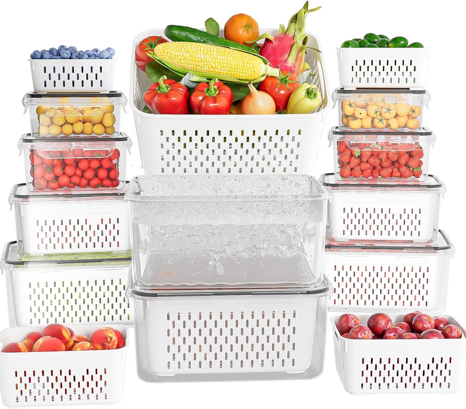 10 Pack Fruit Storage Containers for Fridge with Removable Colanders ...