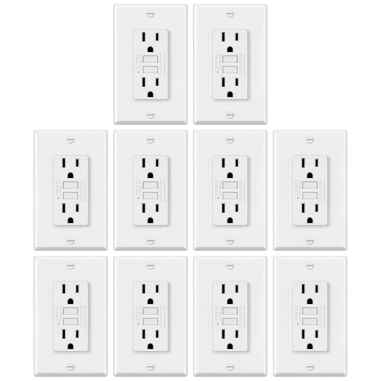 10 Pack GFCI Outlets 15 Amp, Non-Tamper Resistant, Decor GFI ...