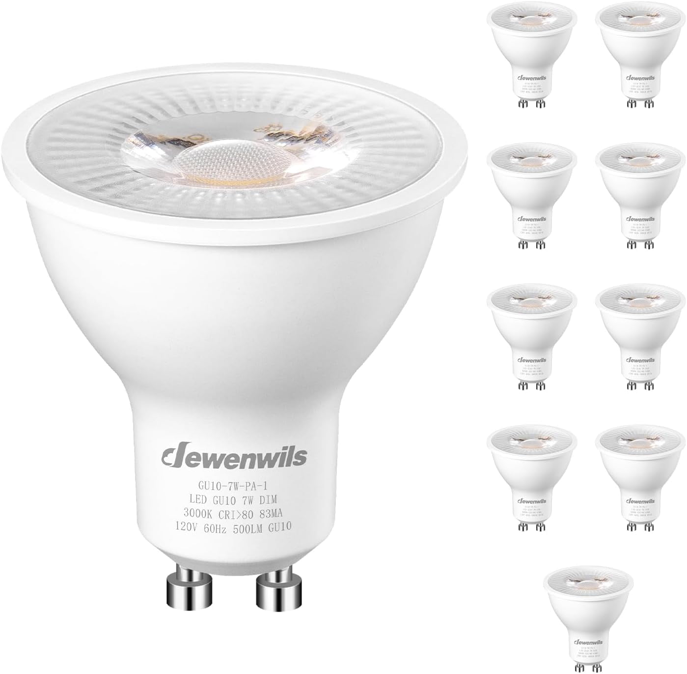 10-Pack GU10 LED Bulb Dimmable, 3000K Warm White GU10 Bulb Replacement ...
