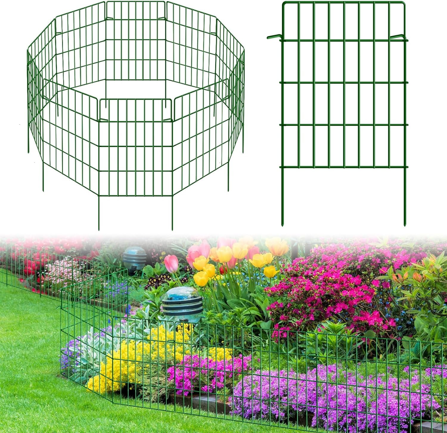 10 Pack Garden Fence Animal Barrier Fencing 1.44 inch Spacing Total 10.8ft (L) x 24in (H ...