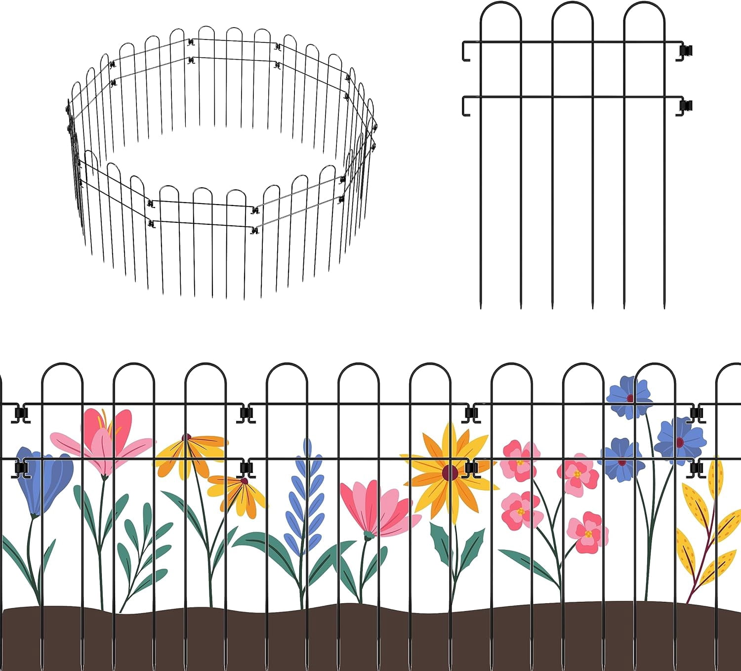 10-Pack Garden Fence, Decorative Rustproof Metal Wire Border Animal ...