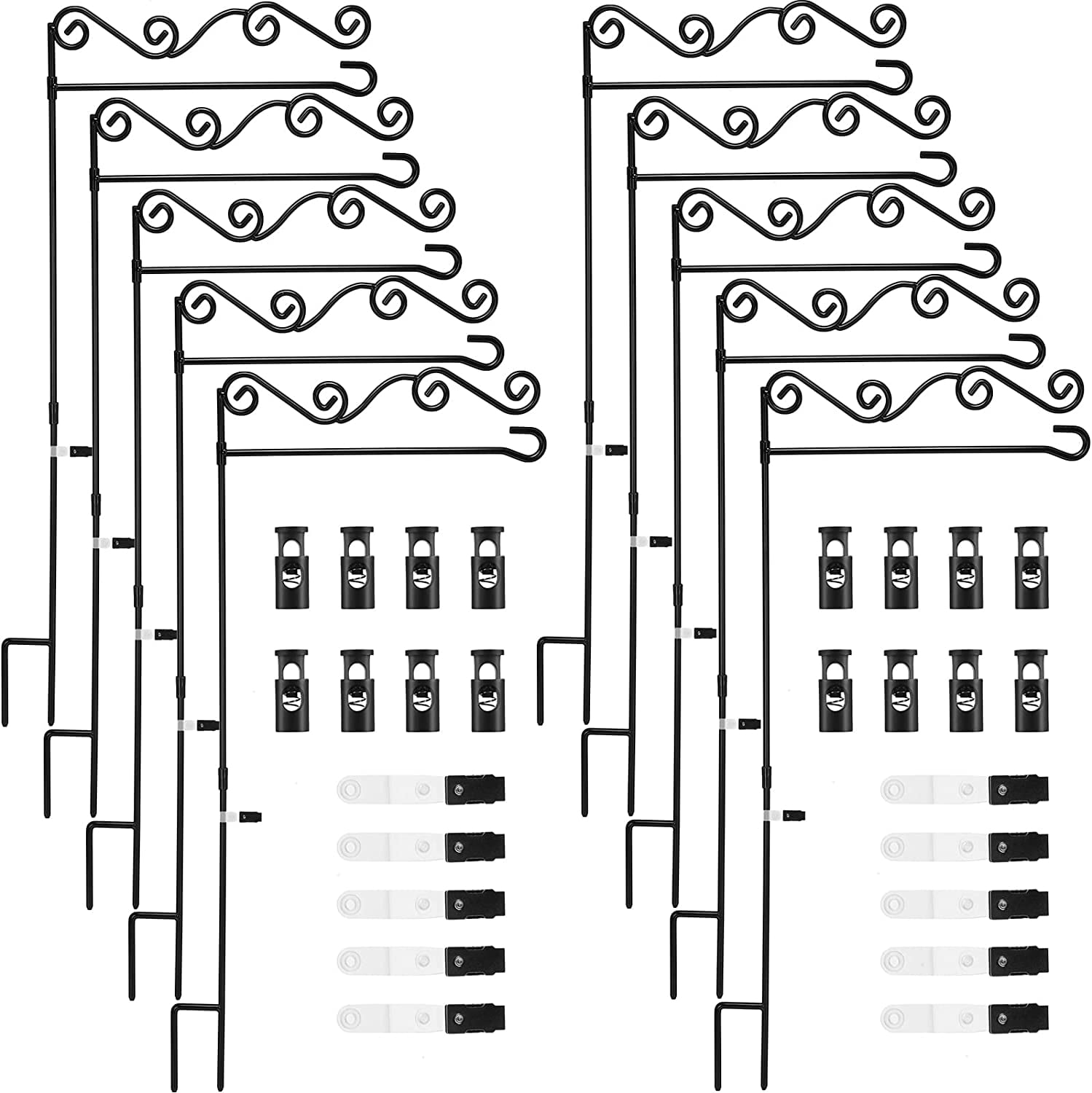 10 Pack Garden Flag Stand with Flag Stoppers and Clips, Black Powder ...