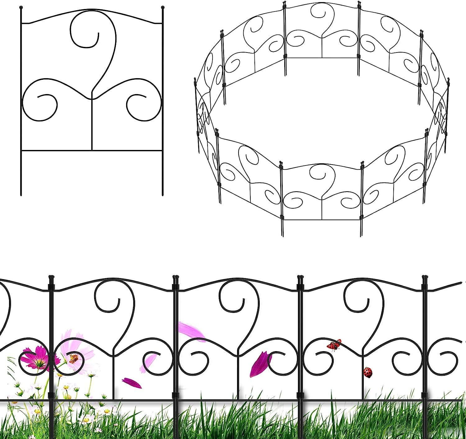 10 Pack Garden Metal Fence, Outdoor Lawn Edging, Border Panel, Yard ...